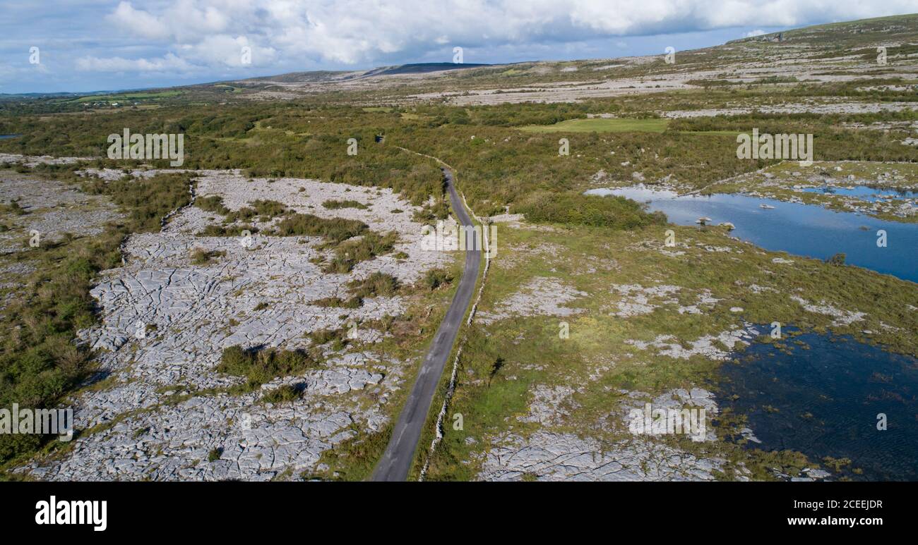 road through scenic rocky landscape of the burren national park in ...