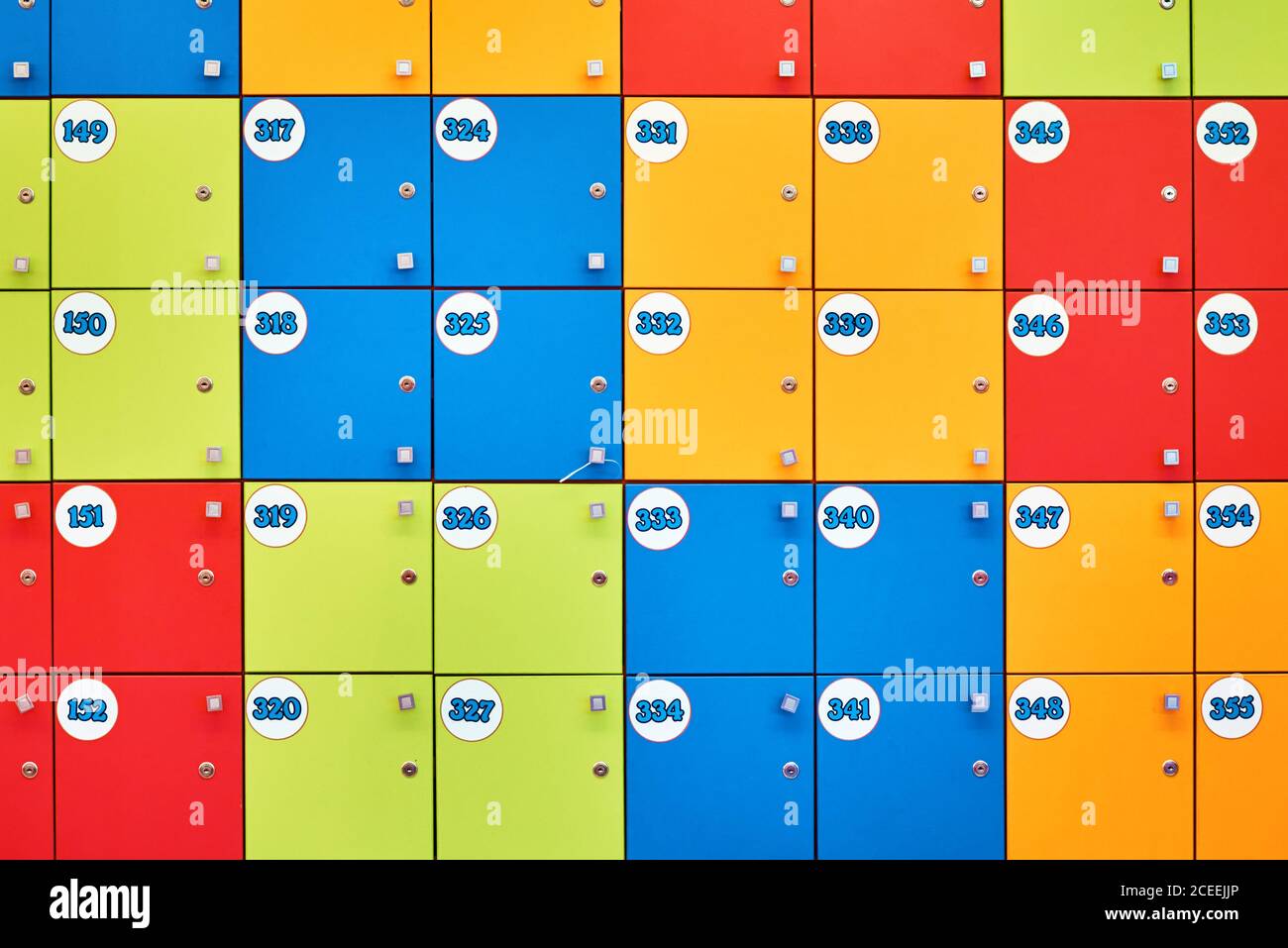 Colorful lockers in shopping moll. Closed lockers as background Stock ...