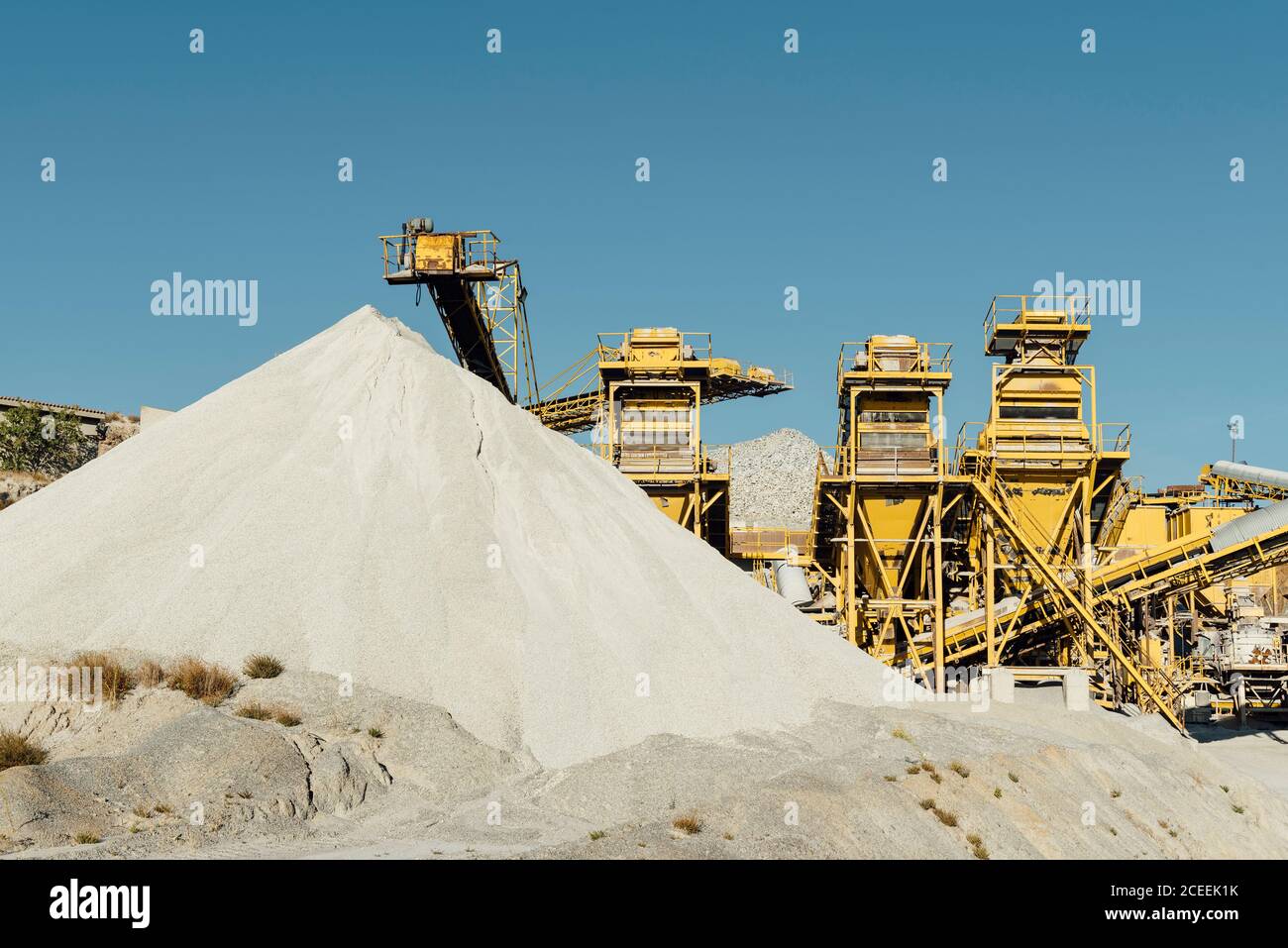 Machinery and equipment in quarry at sunset, Avila, Spain Stock Photo ...
