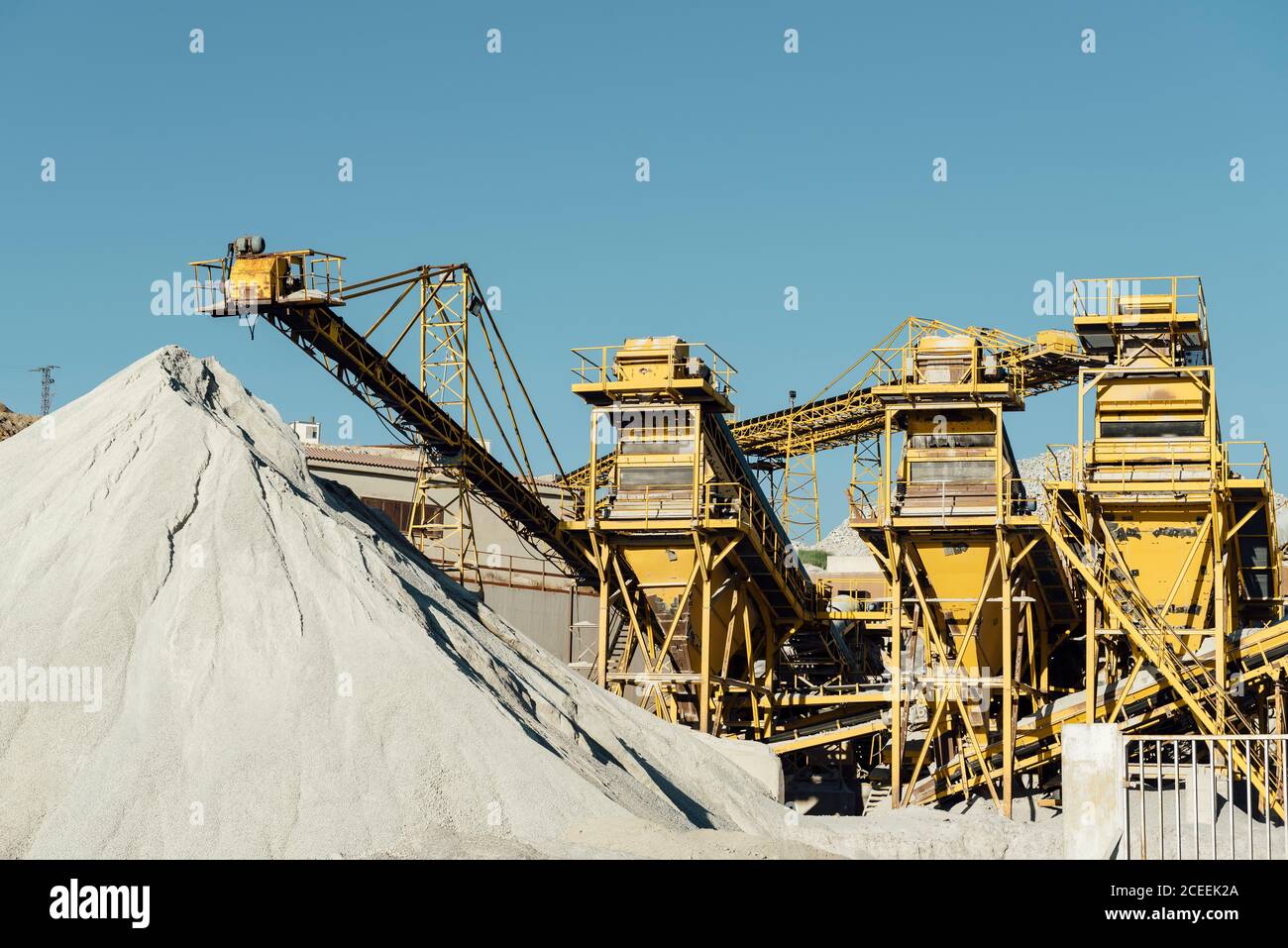 Machinery and equipment in quarry at sunset, Avila, Spain Stock Photo ...
