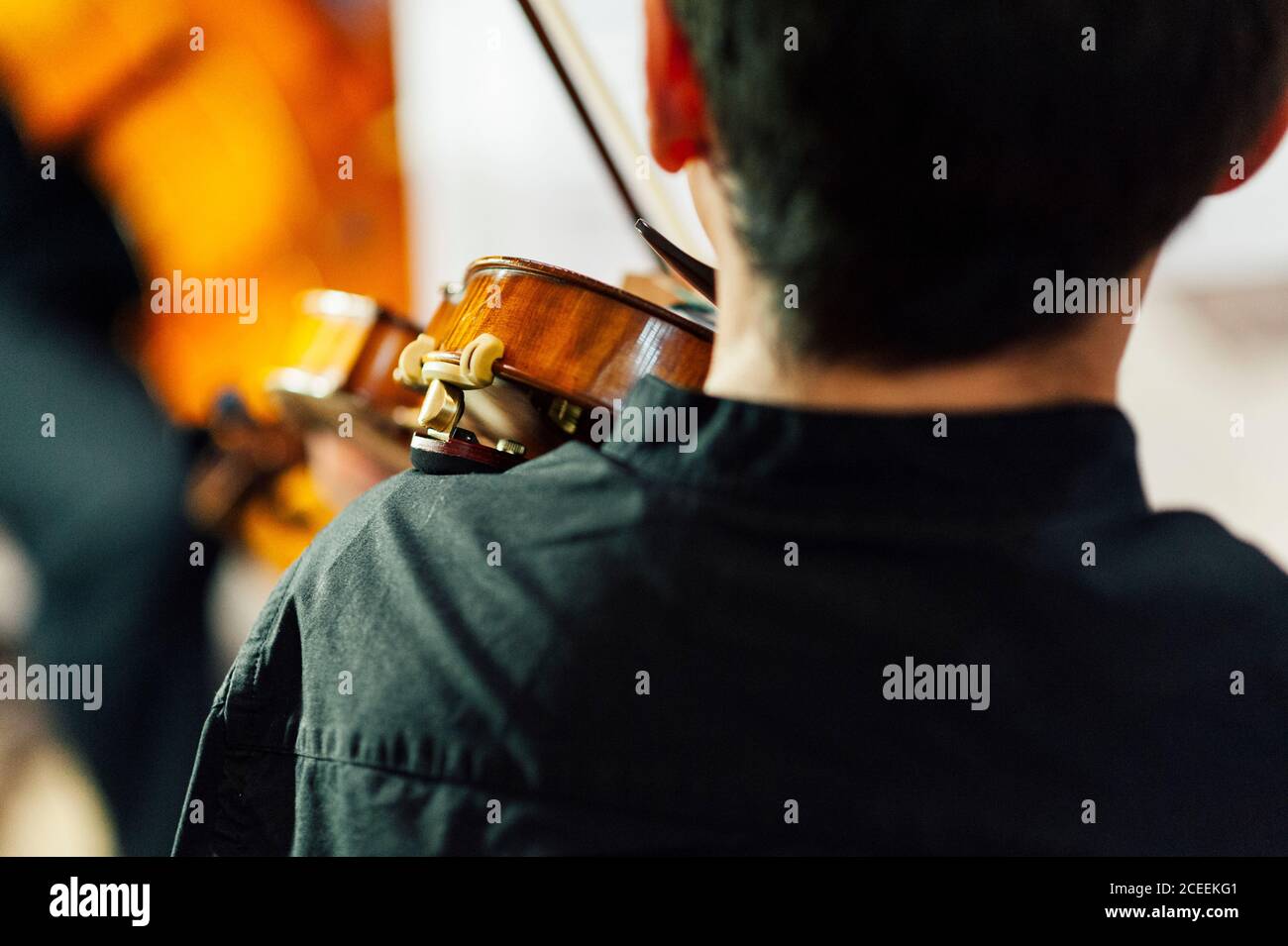 Back view of unrecognizable musician standing and playing violin Stock ...