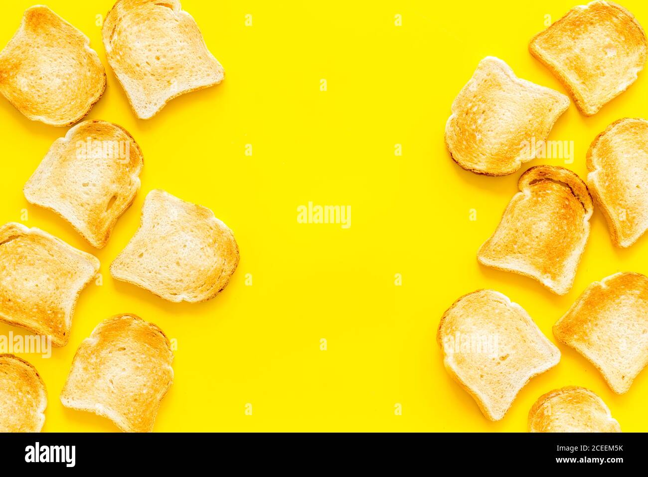 Food background layout with toast bread, top view Stock Photo - Alamy