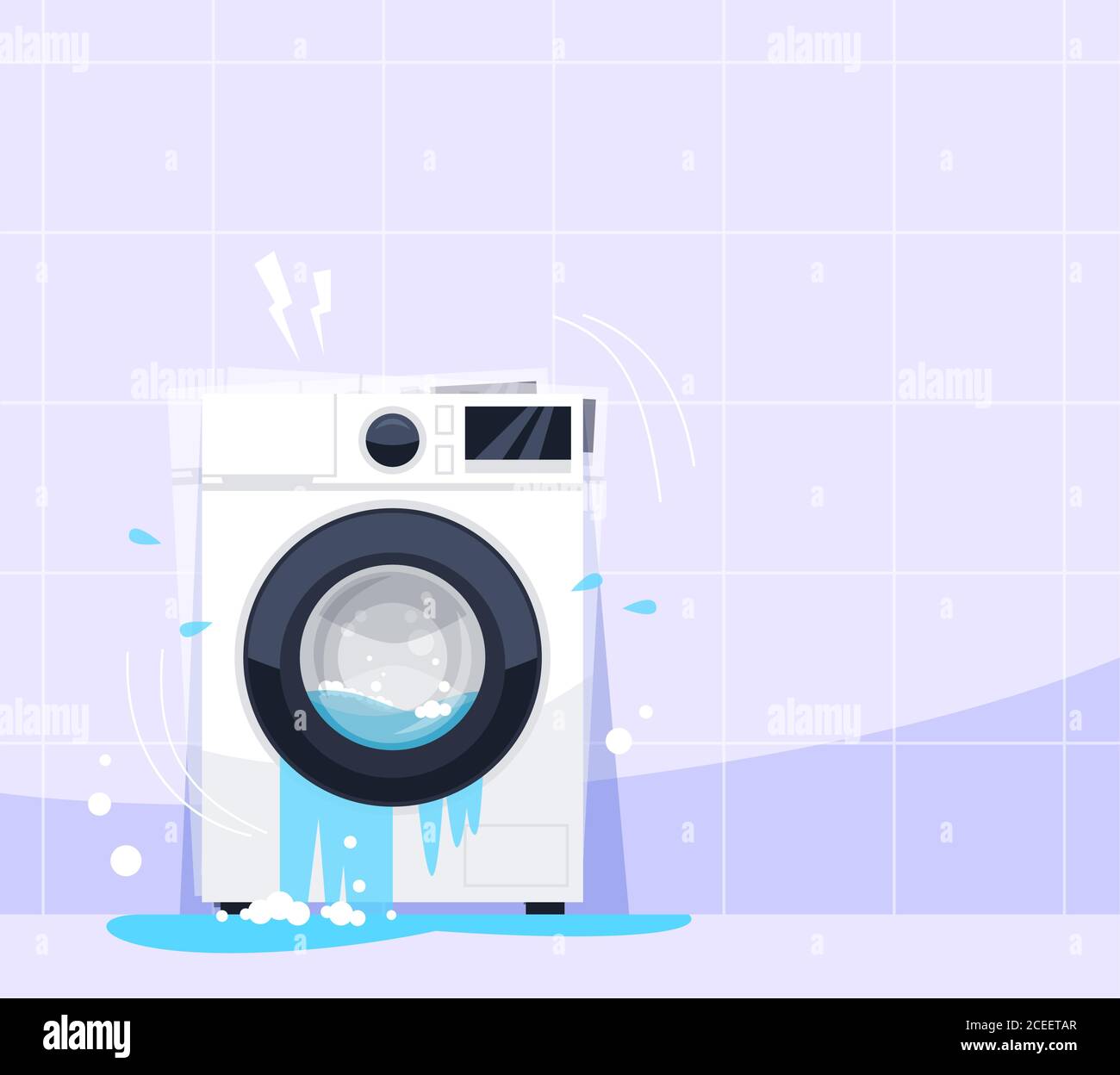 Broken washing machine semi flat RGB color vector illustration Stock ...