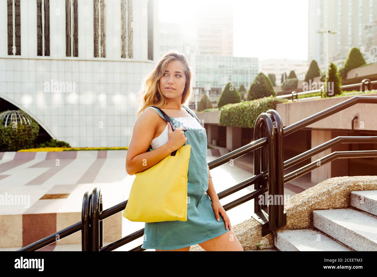 Stylish Woman standing on steps Stock Photo - Alamy