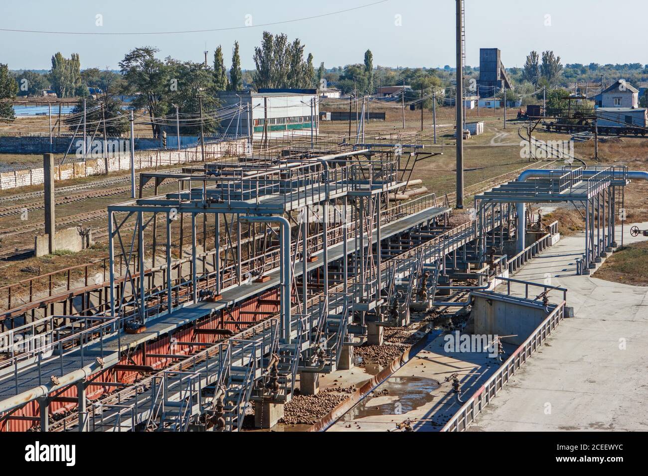 Freight wagons with sugar beets on the railroad at beet sugar plant ...