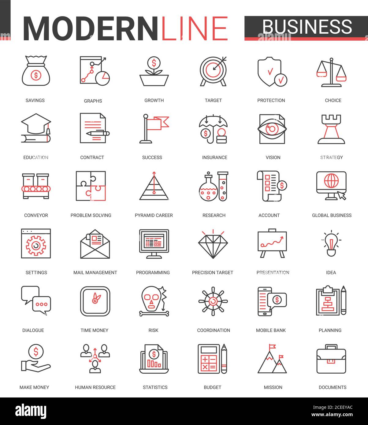 Business flat thin red black line icon vector illustration set with ...