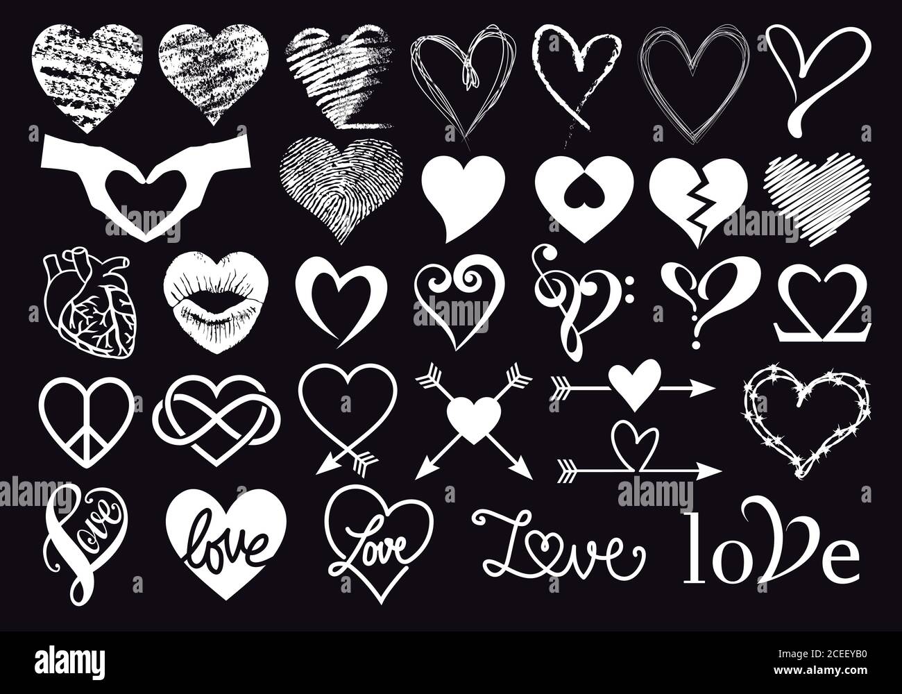 Hand drawn hearts, set of vector graphic design elements for Valentine ...