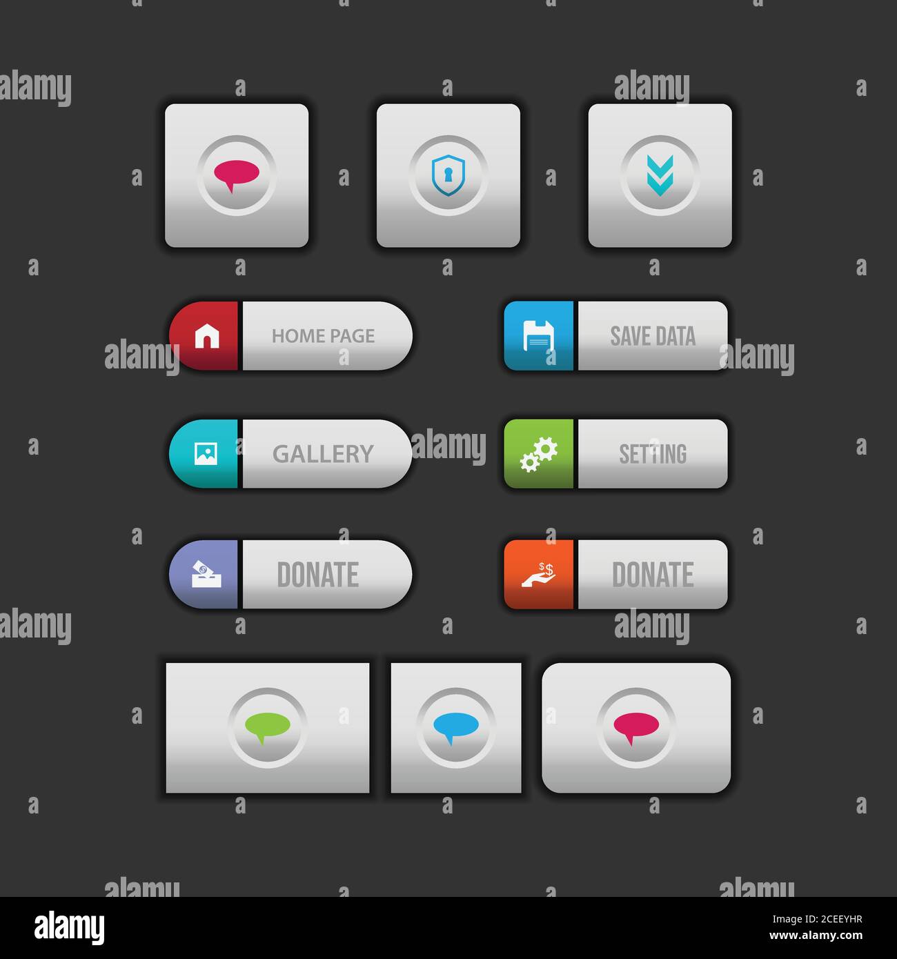 Colorful web design button collection with flat design. Web and ui application color button icon ...