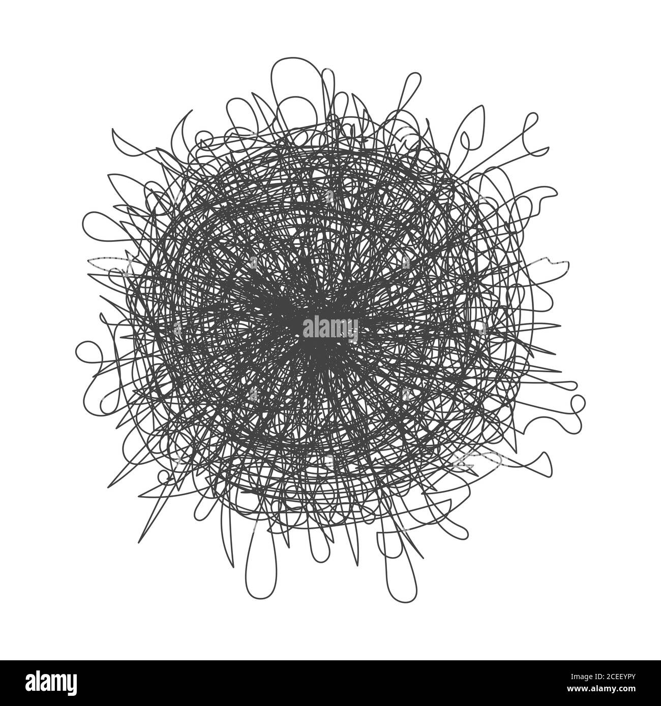 Tangled chaos abstract hand drawn messy scribble ball vector ...