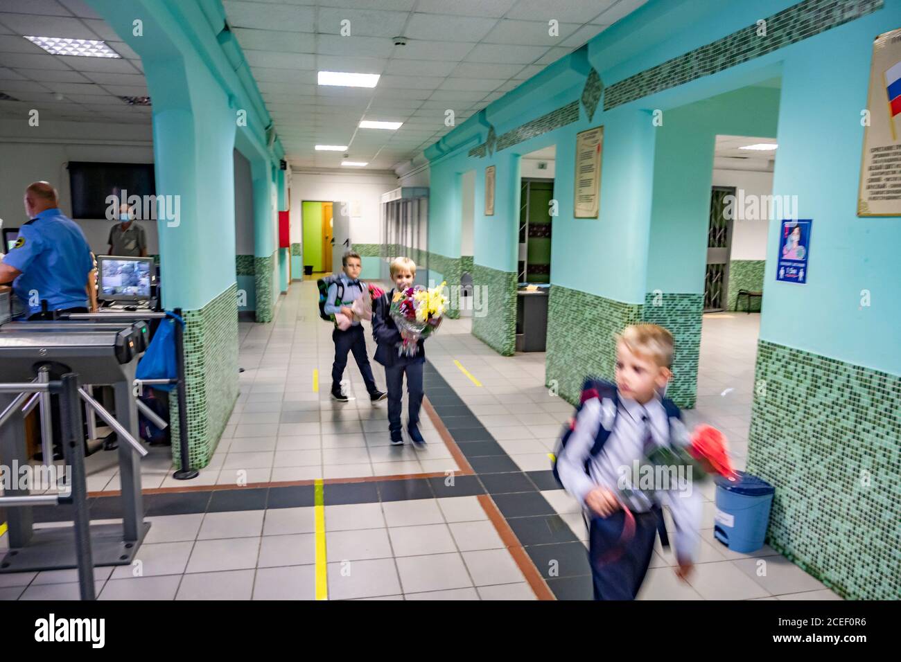 September 1, 2020. - Russia, Moscow. - School students attend a ...