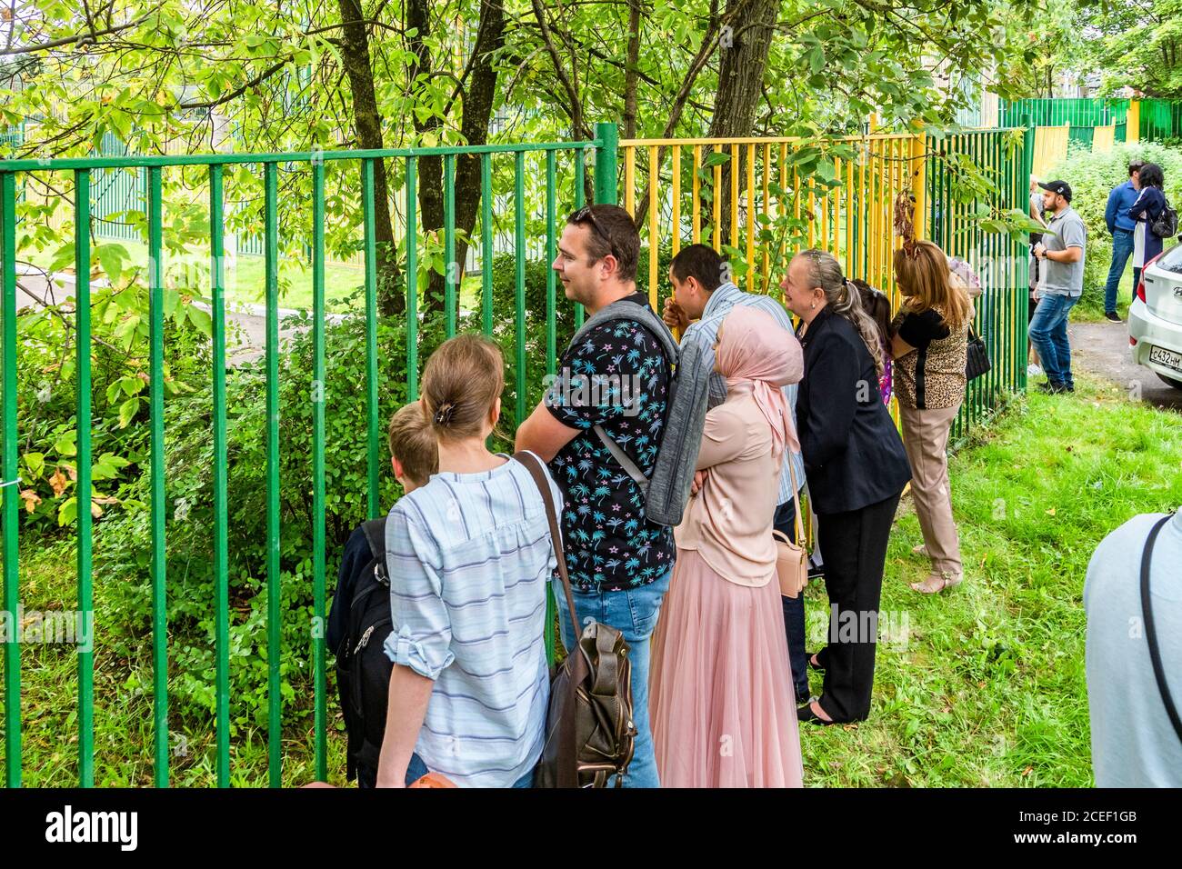September 1, 2020. - Russia, Moscow. - School students attend a ...