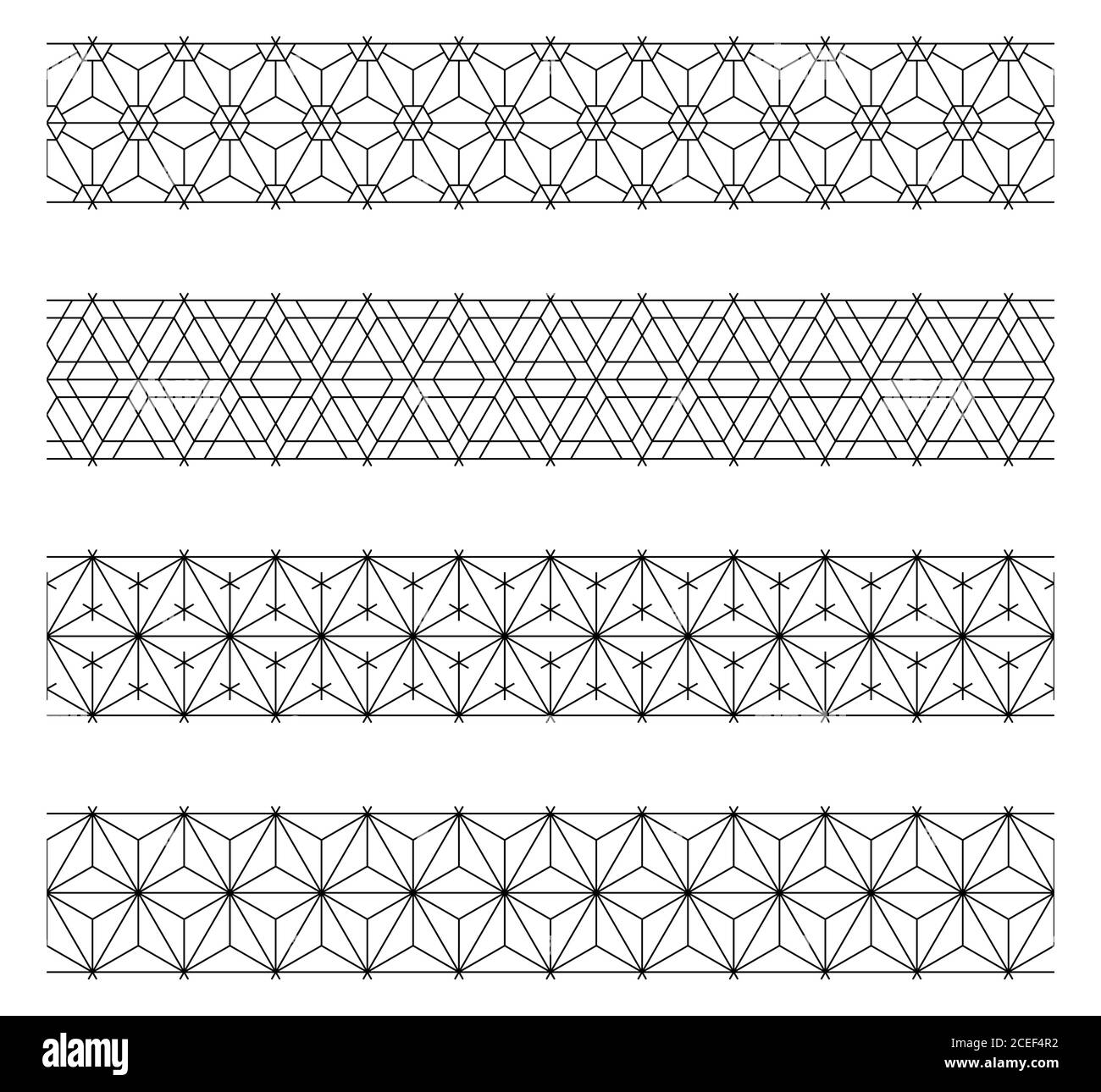 Set of four ribbons.Patterns in traditional japanese style kumiko.Black ...