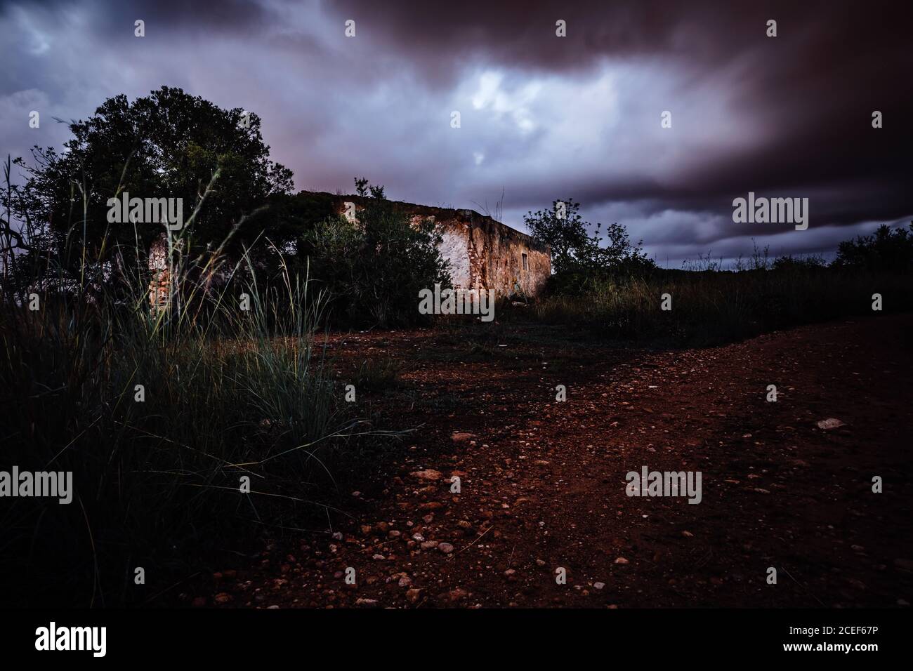 House in ruins. Halloween background Stock Photo - Alamy