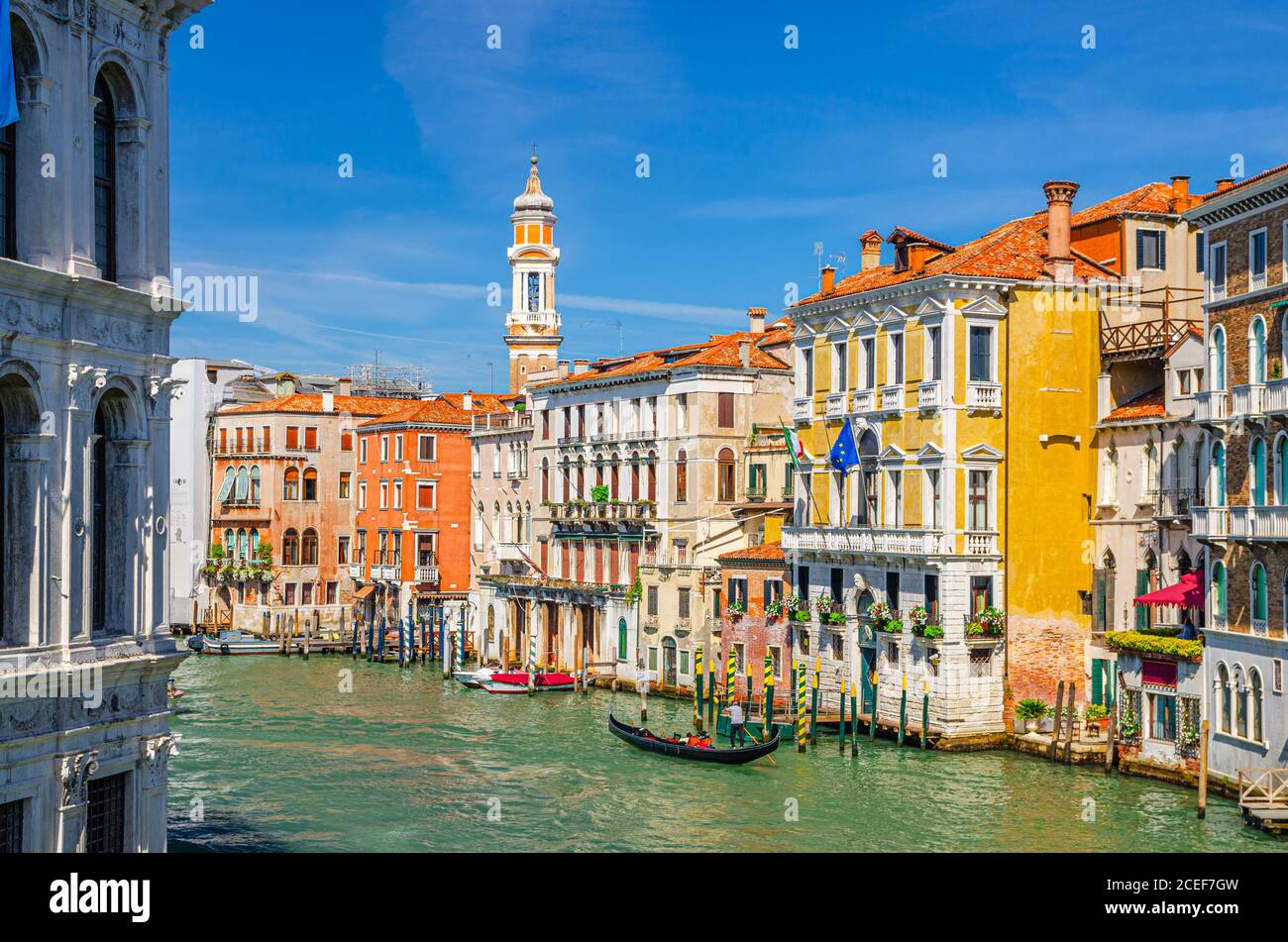Grand Canal waterway in Venice historical city centre with sailing ...