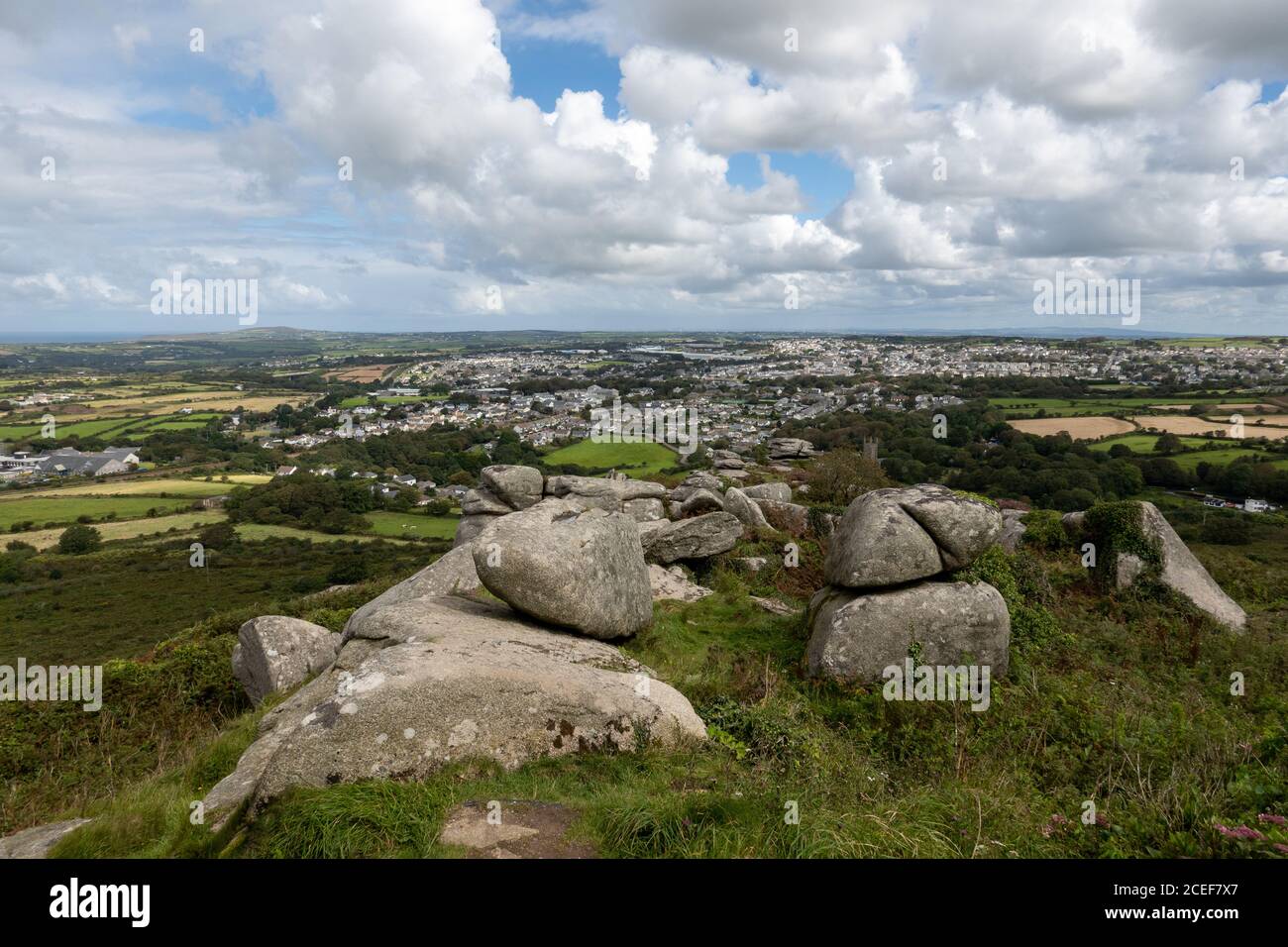 View from Bassett Monument, Carn Brea, Redruth, Cornwall UK Stock Photo ...