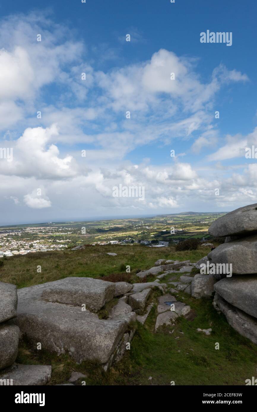 View from Bassett Monument, Carn Brea, Redruth, Cornwall UK Stock Photo ...