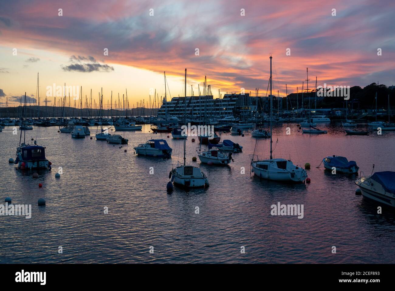 Sunset over Mayflower Marina, Plymouth, UK Stock Photo - Alamy