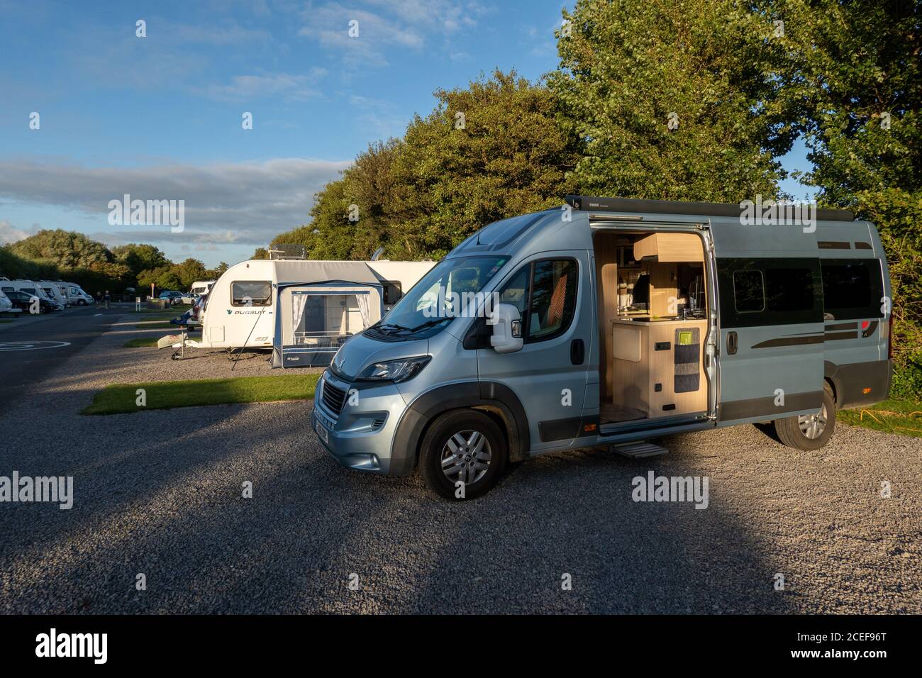Autosleeper campervan / motorhome on a campsite in Cornwall Stock Photo ...