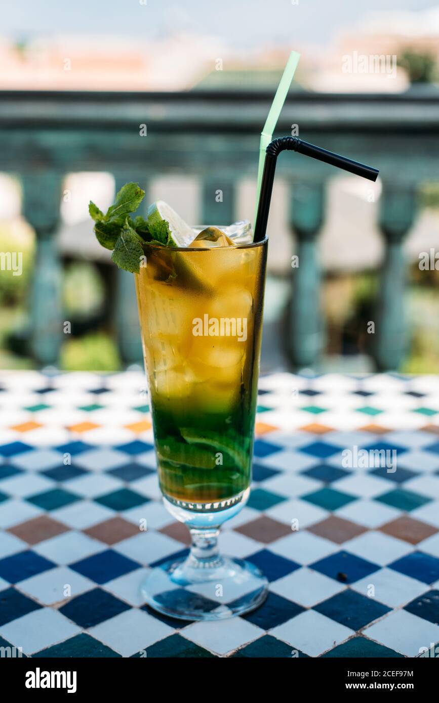 Ice cold mint drink cocktail in a tile table Stock Photo - Alamy