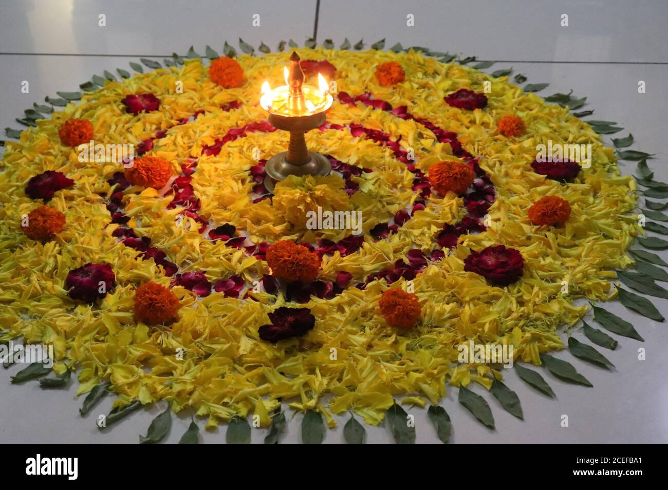 Onam celebration/Pookalam/Floral pattern/Kerala Stock Photo - Alamy
