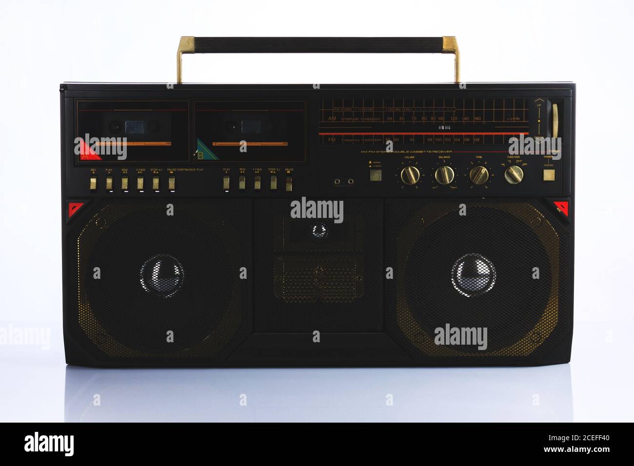 Close-up of ghetto blaster with stylish design in black and red colors ...