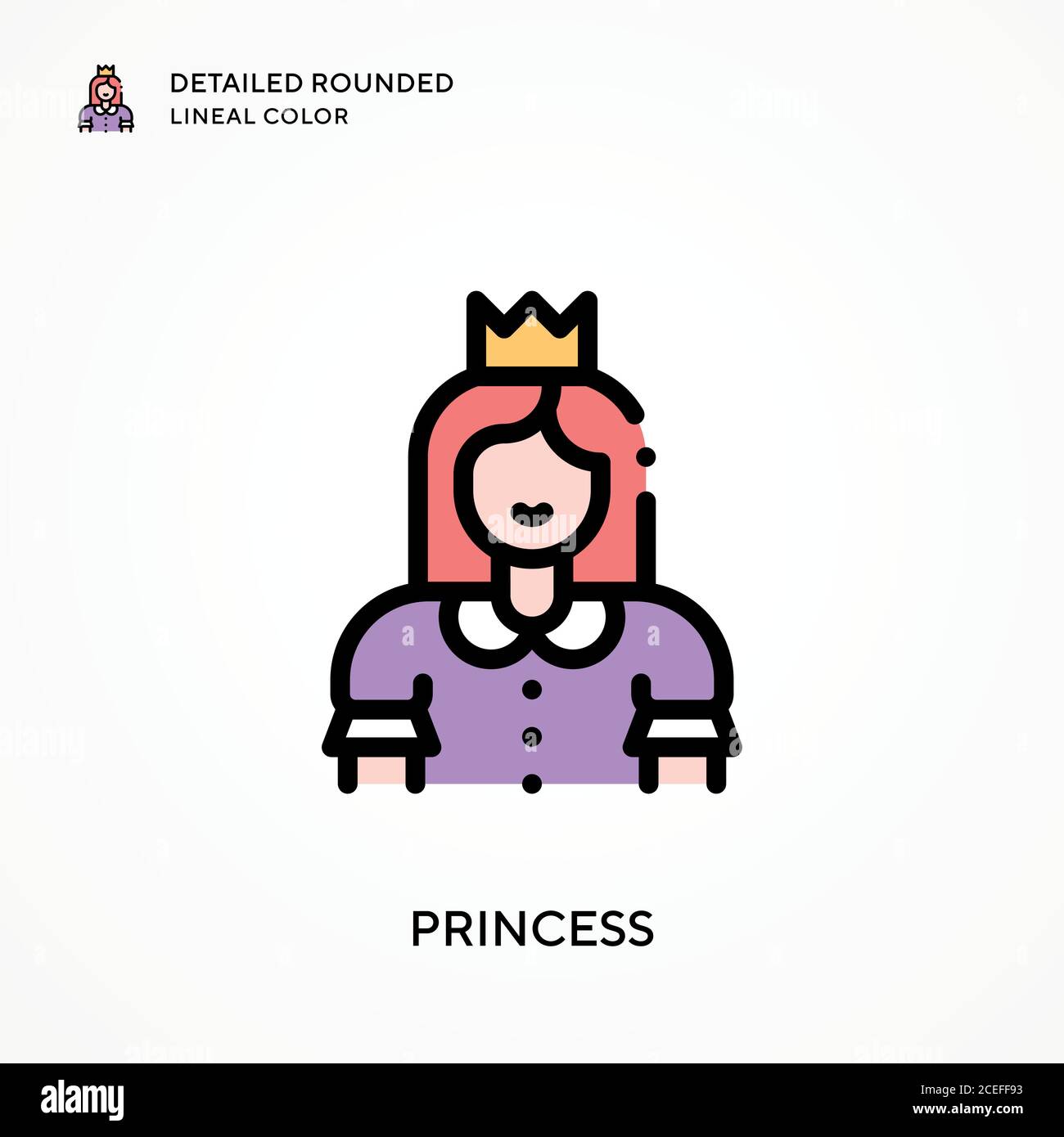 Princess detailed rounded lineal color. Modern vector illustration ...