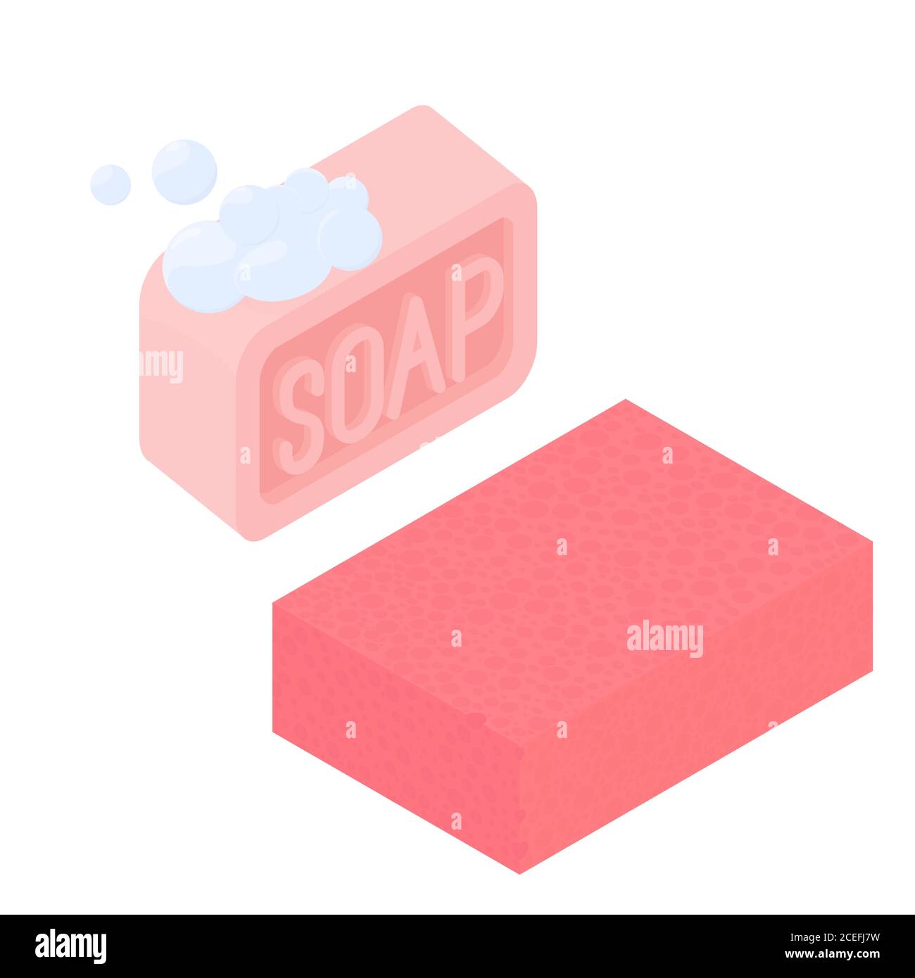 isometric pink soap and sponge isolated on white background. vector ...