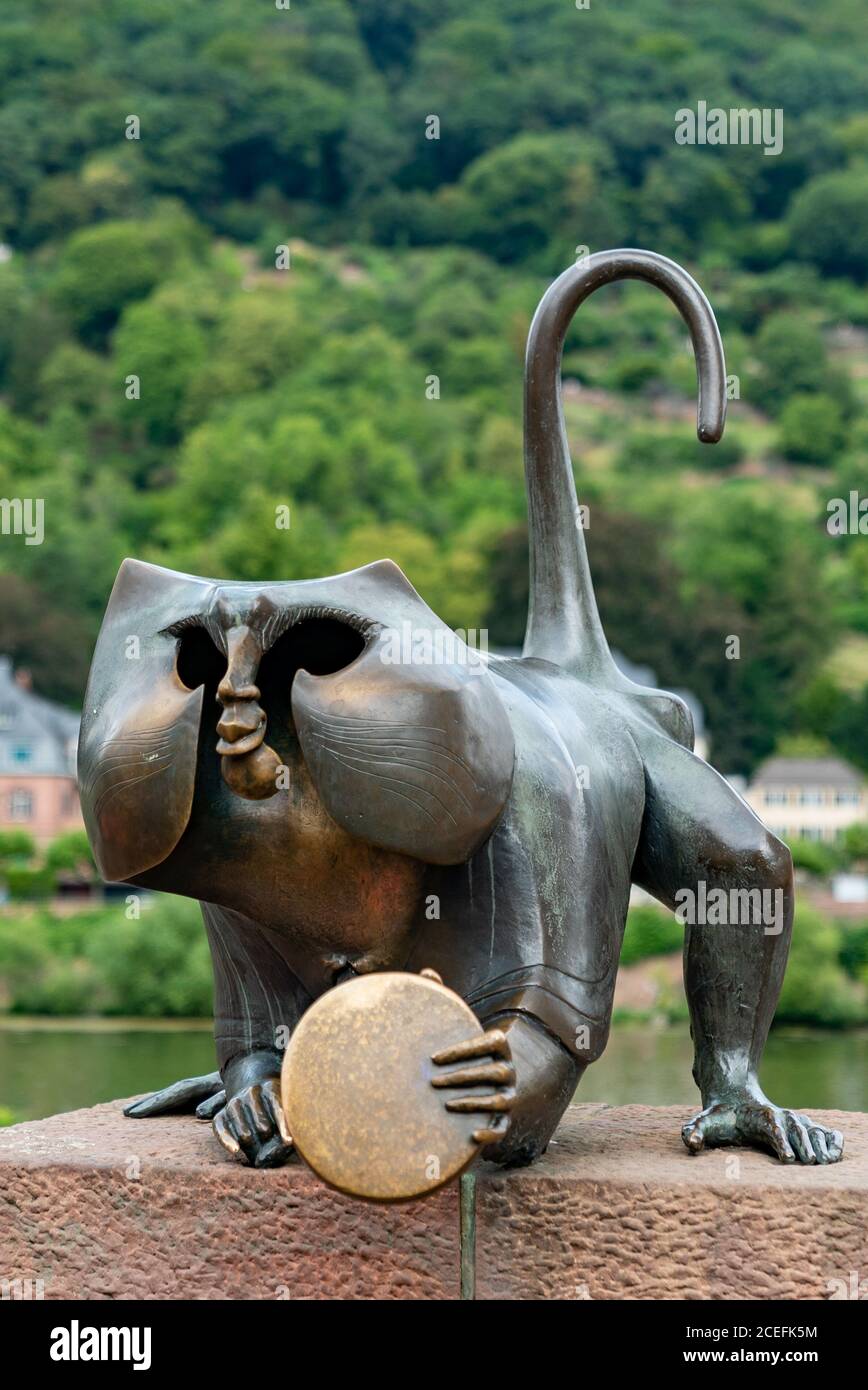 view of the famous Heidelberg Bridge monkey Stock Photo - Alamy