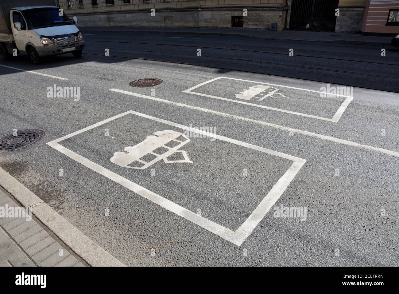 Bus stop sign painted on hi-res stock photography and images - Alamy