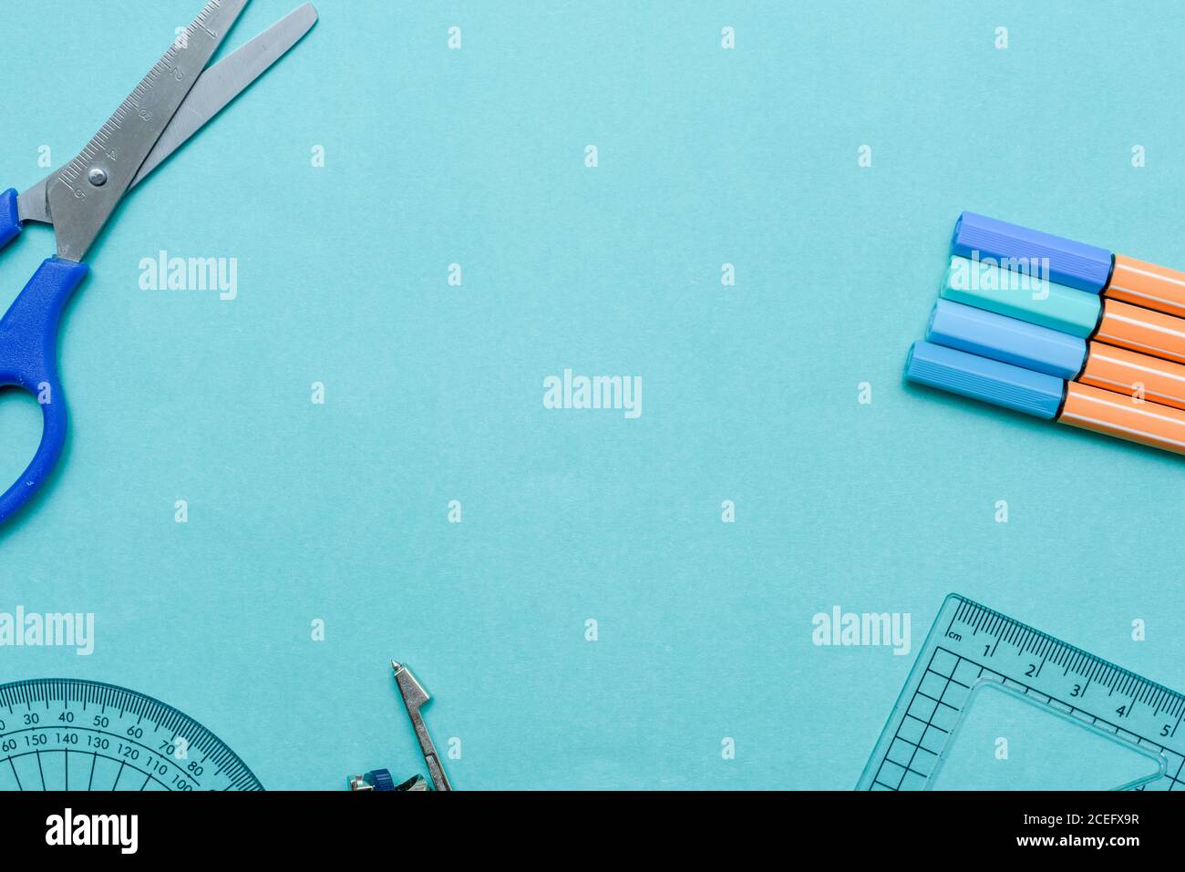 School stationary for back to school with copy space in the centre ...