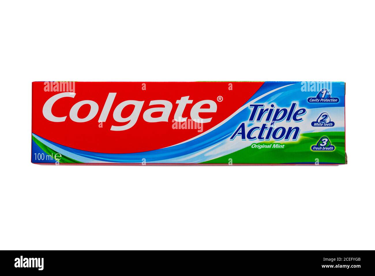 Box of colgate triple action original mint toothpaste hi-res stock ...