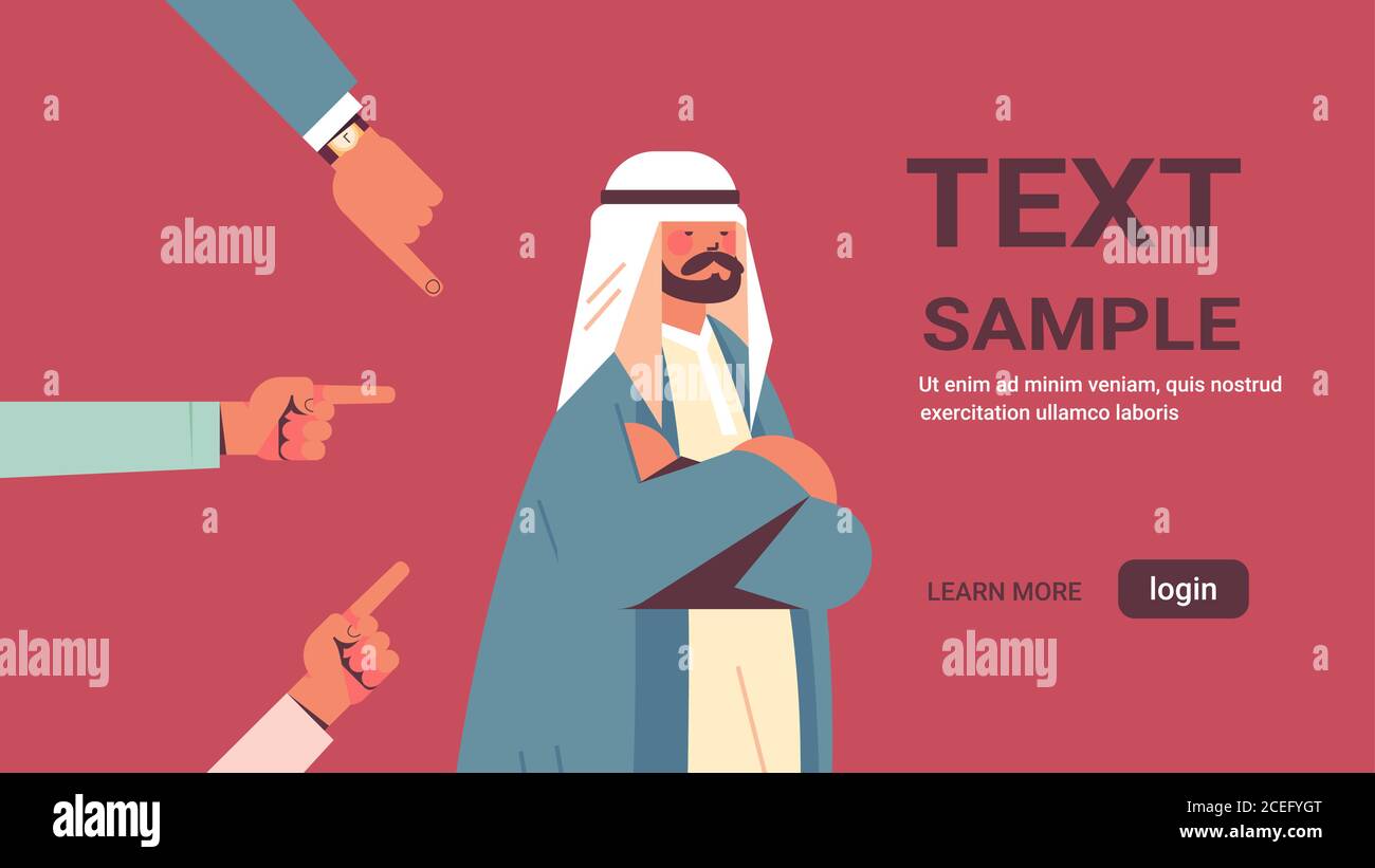 depressed arab man surrounded by hands fingers mocking pointing her ...