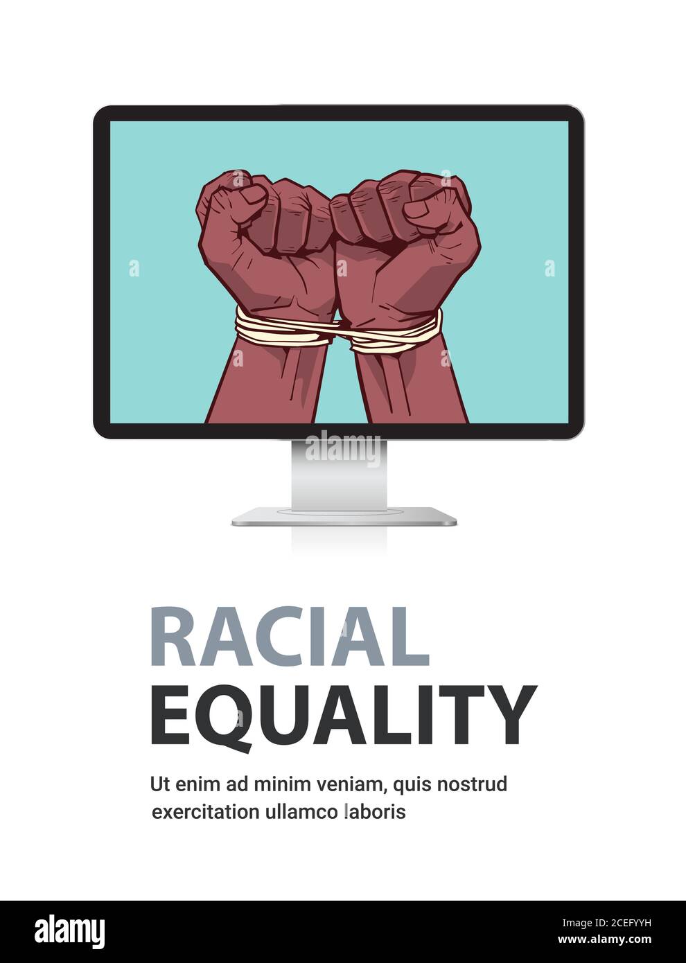 african american black fists tied with rope on monitor screen stop ...