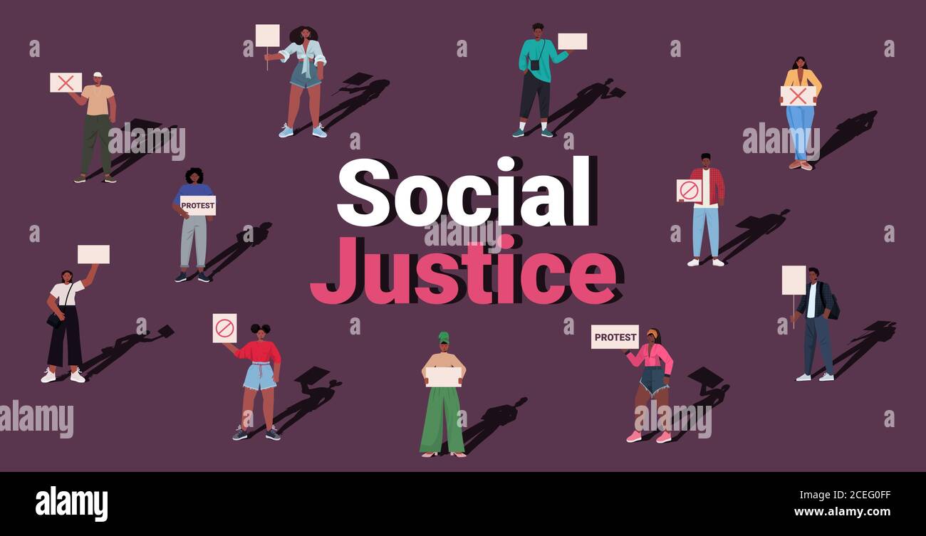 african american activists holding stop racism posters racial equality ...