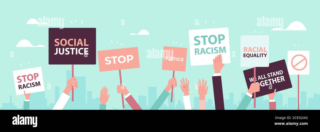 activists holding stop racism posters racial equality social justice stop discrimination concept ...