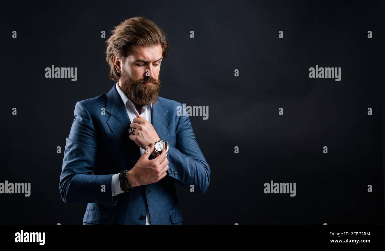 handsome man wear office suit. male beauty and fashion. brutal ...