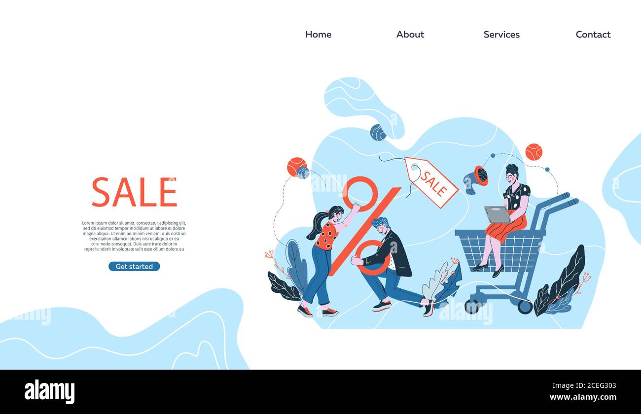 Sale website or landing page banner mockup cartoon vector illustration ...