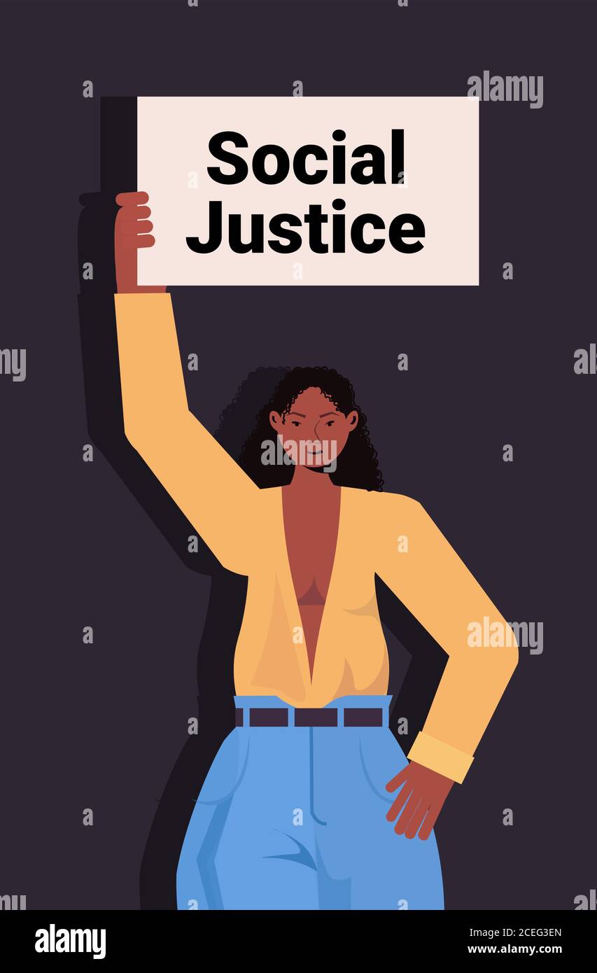 african american woman activist holding stop racism poster racial ...