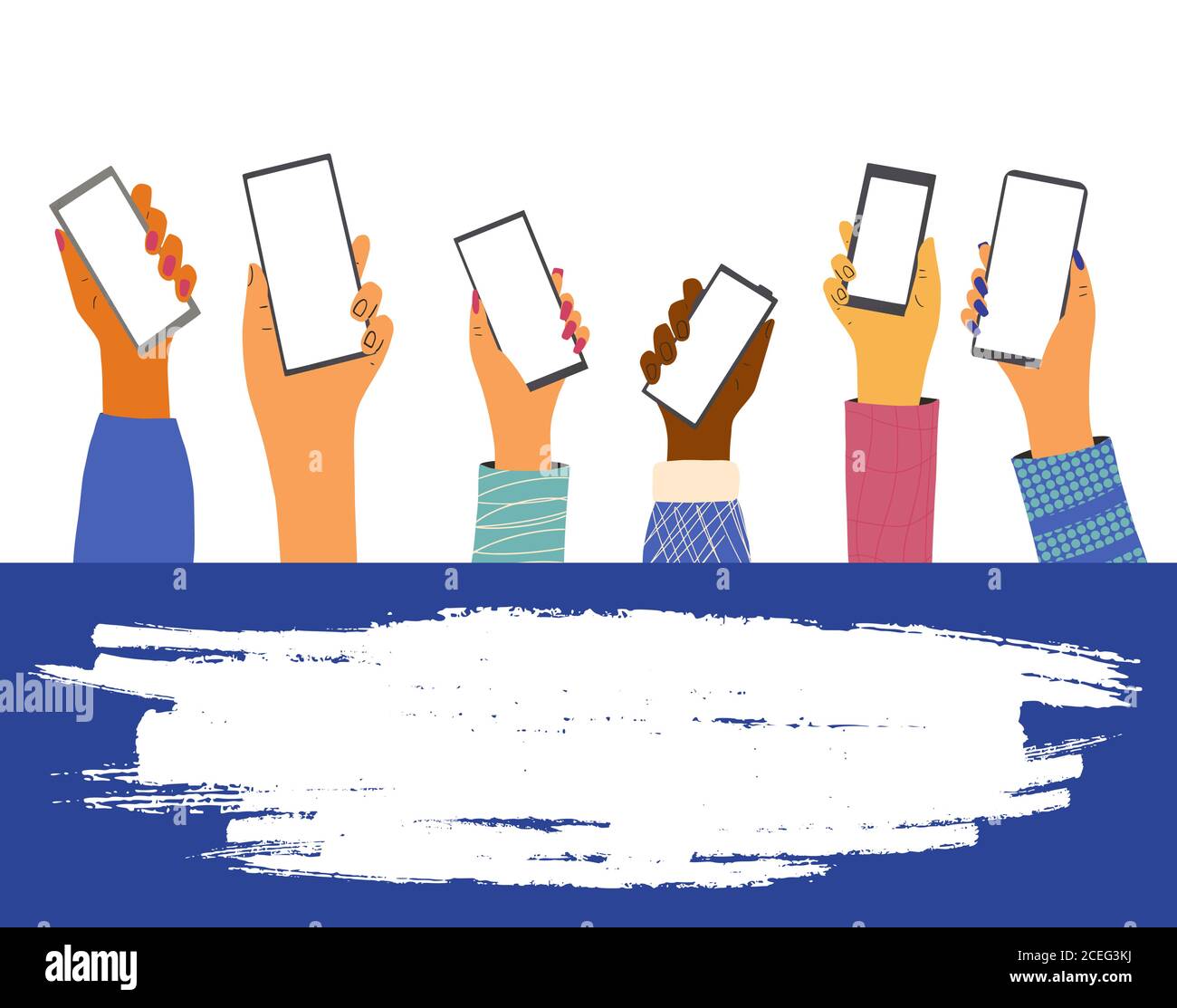 Human hands holding a phones banner template. Smartphones with empty ...