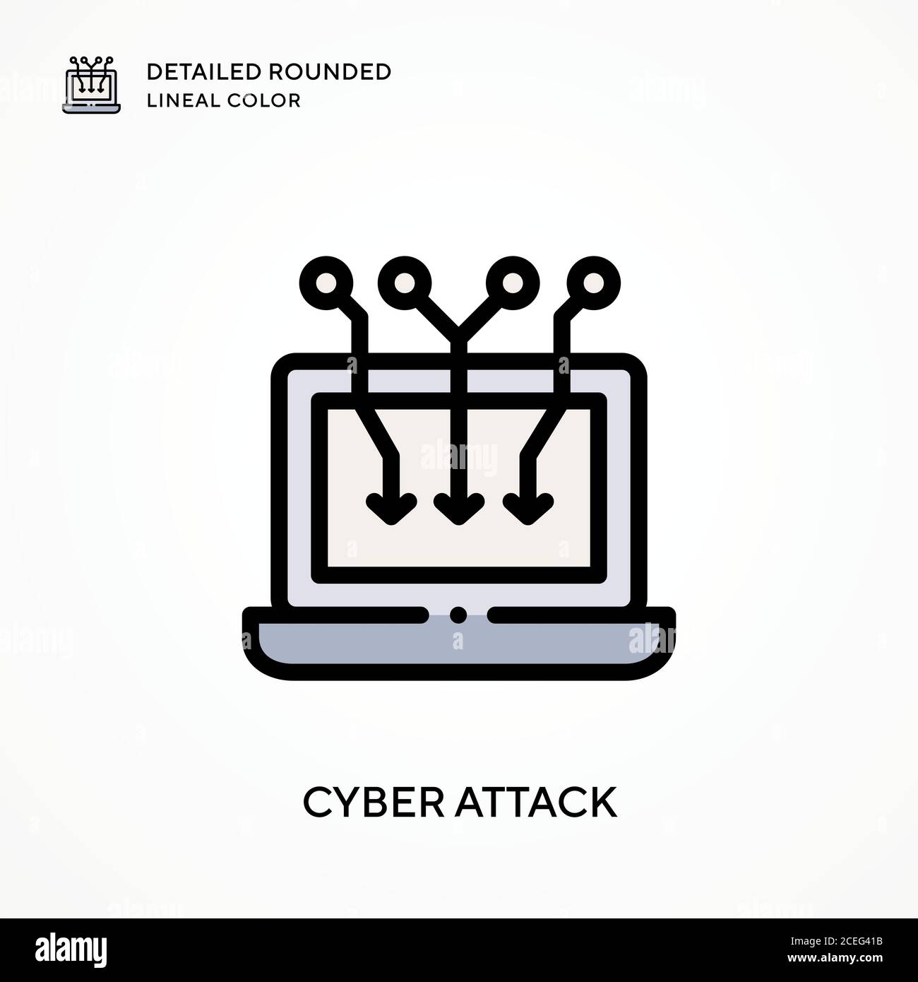 Cyber attack detailed rounded lineal color. Modern vector illustration ...