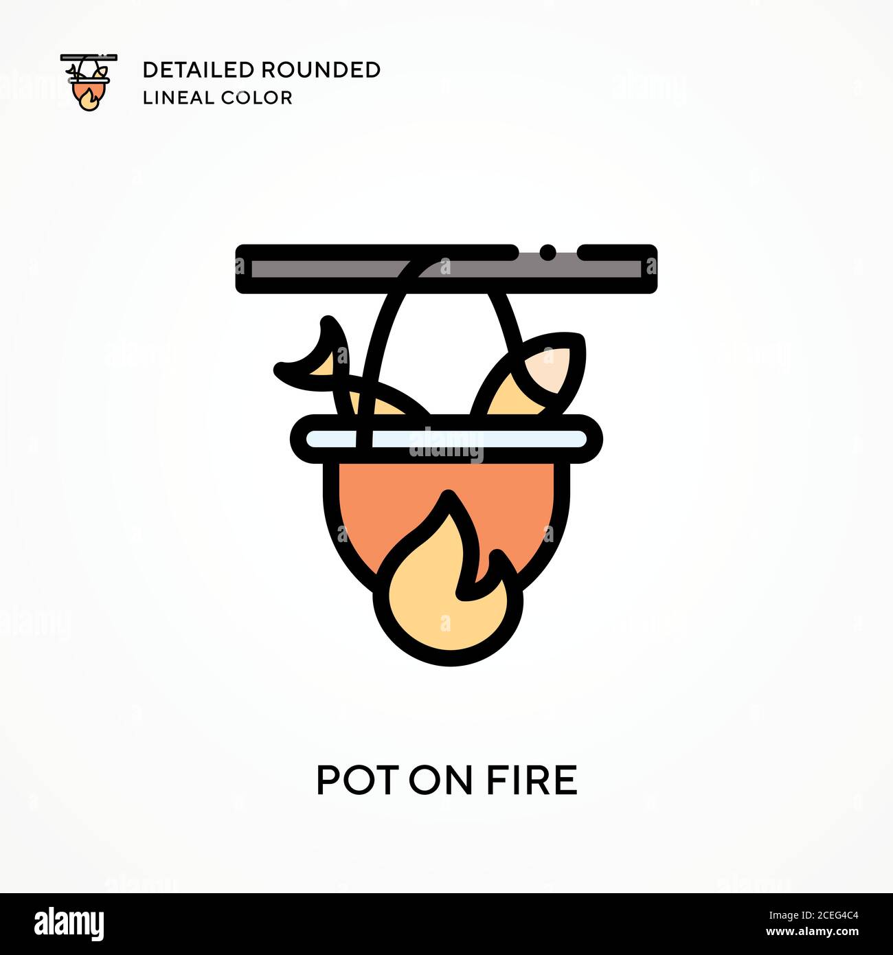 Pot on fire detailed rounded lineal color. Modern vector illustration ...
