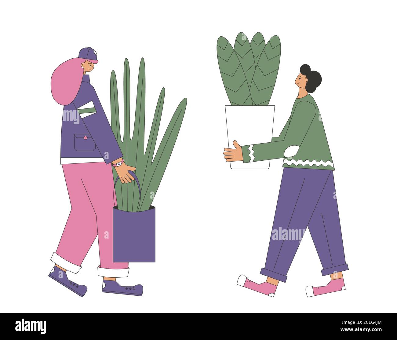 Lets swap. Plant lovers. Two houseplants owners event. Young persons ...