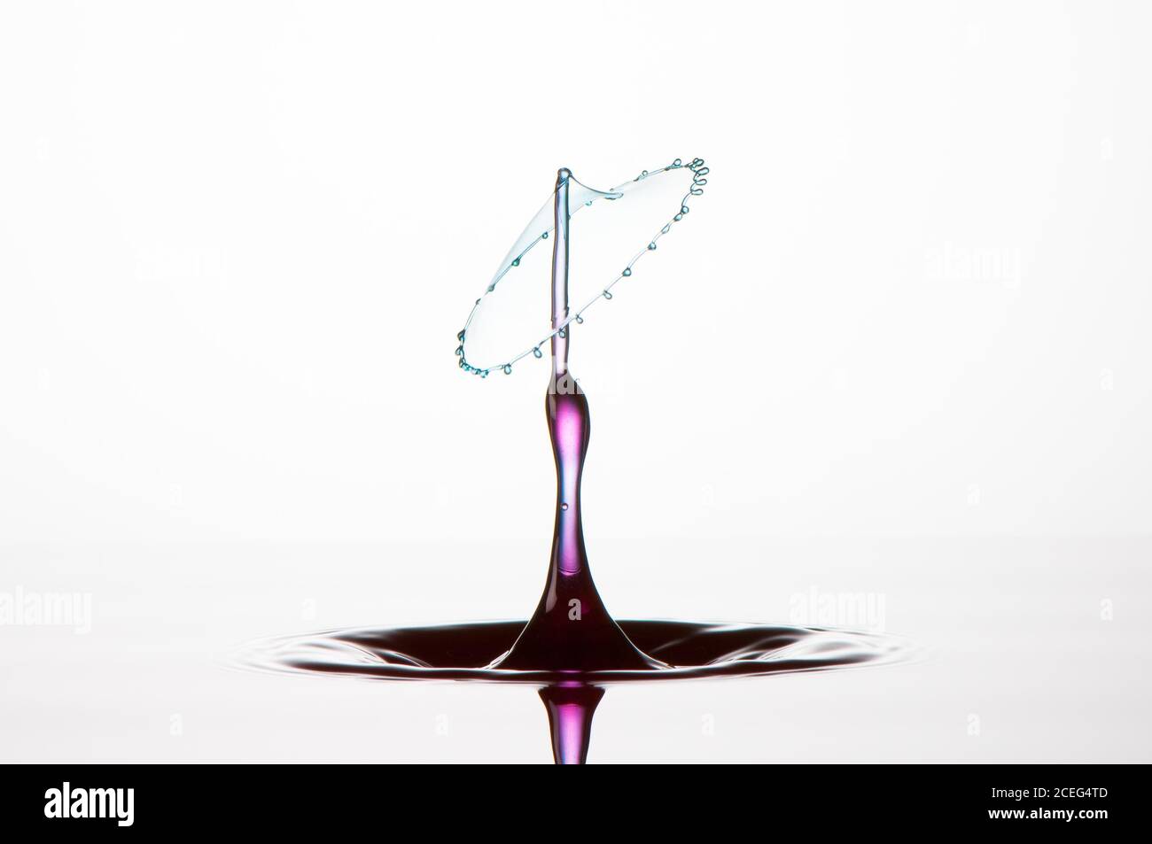 Closeup shot of splash of transparent liquid of color on white ...