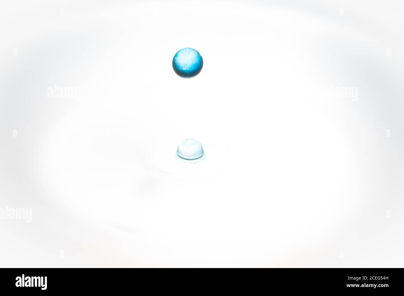 Closeup shot of splash of blue transparent liquid on white background ...
