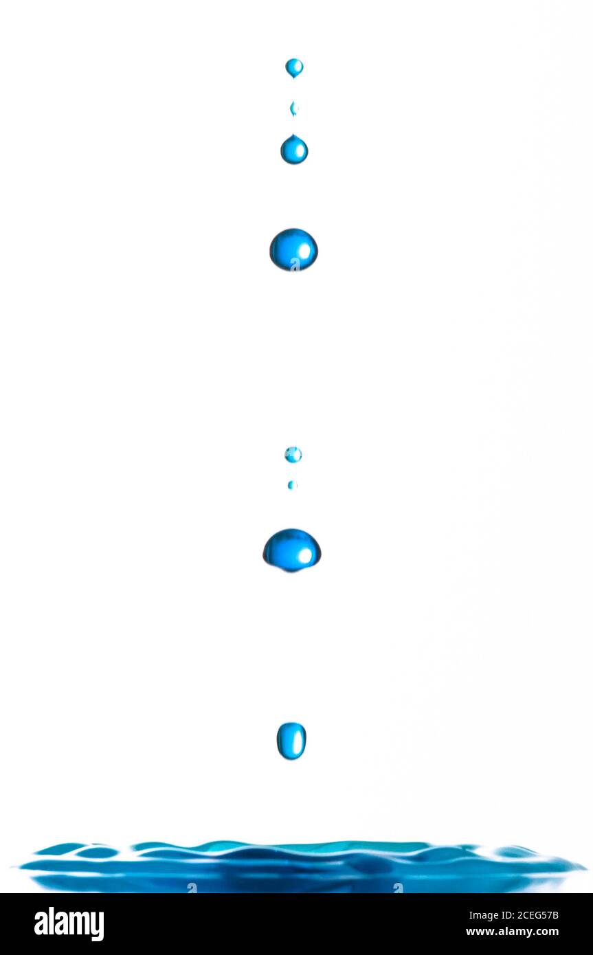 Closeup shot of splash of blue transparent liquid on white background ...