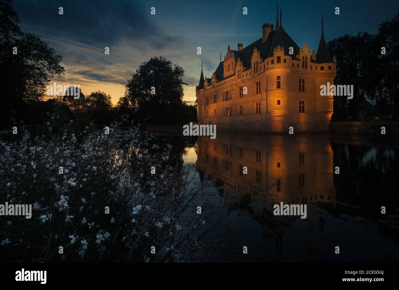 Beautiful medieval castle at night Stock Photo - Alamy