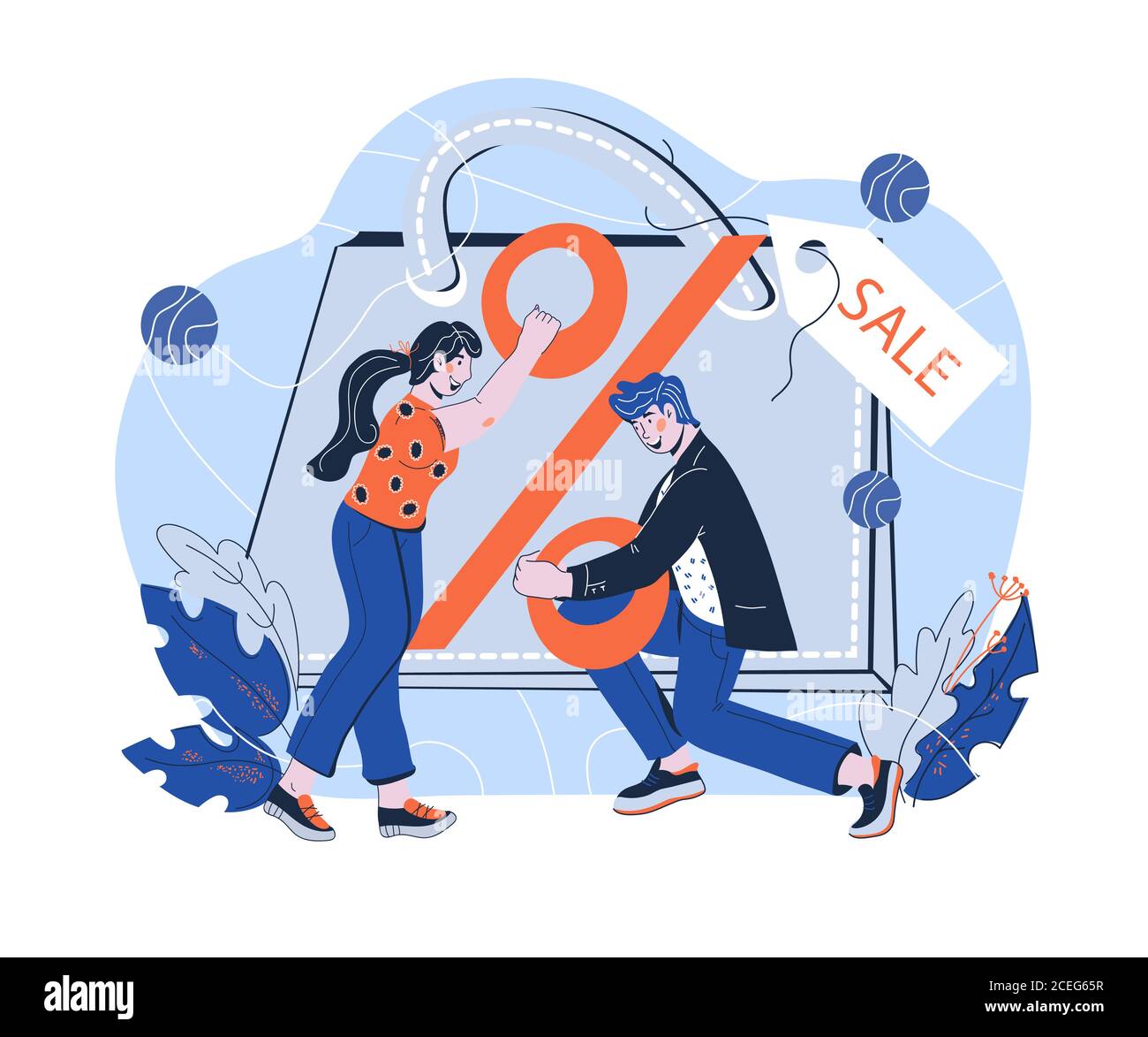 Online sales and price reduce banner with people holding huge percent ...