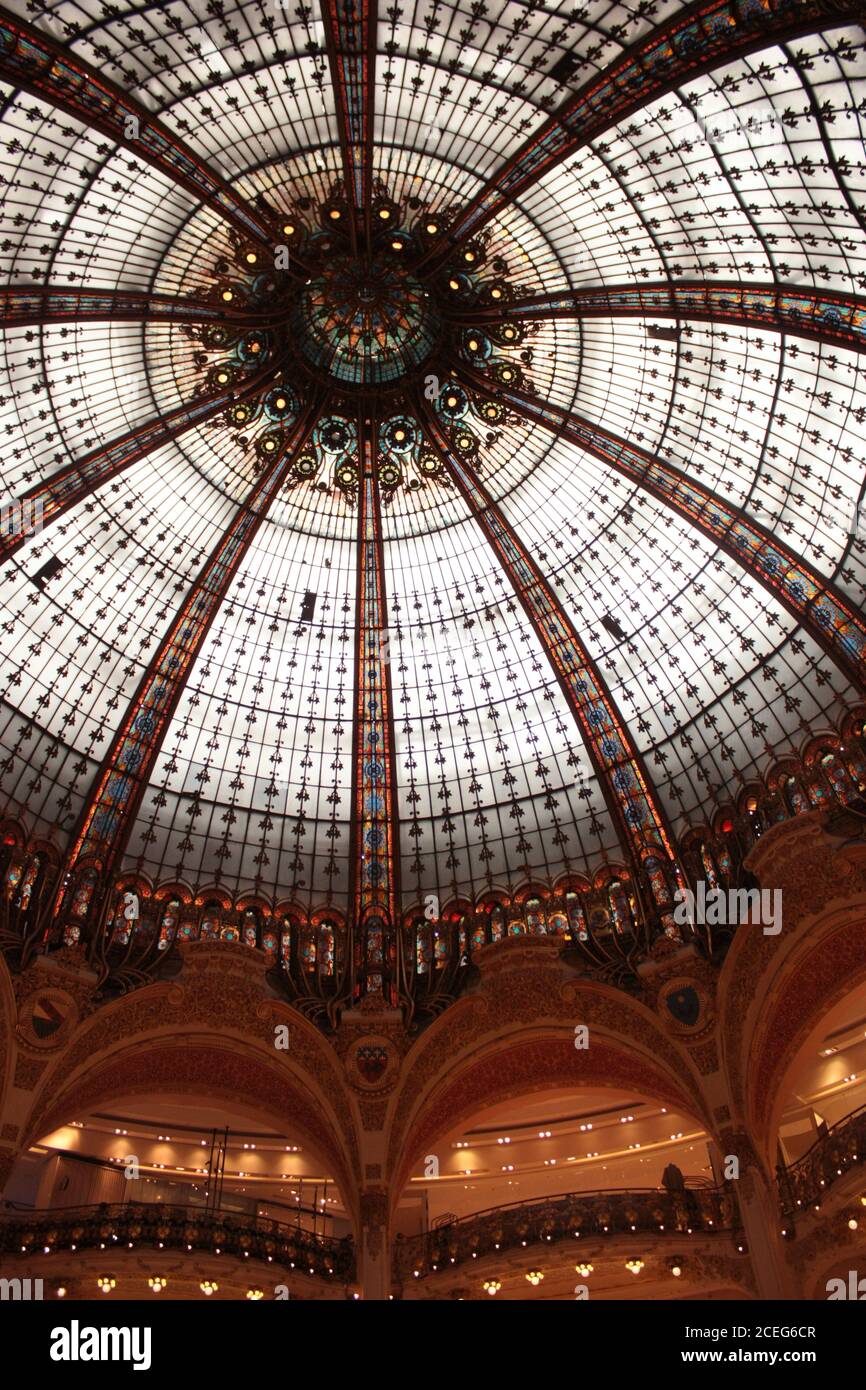 Glass ceiling at Galeries Lafayette in Paris Stock Photo - Alamy