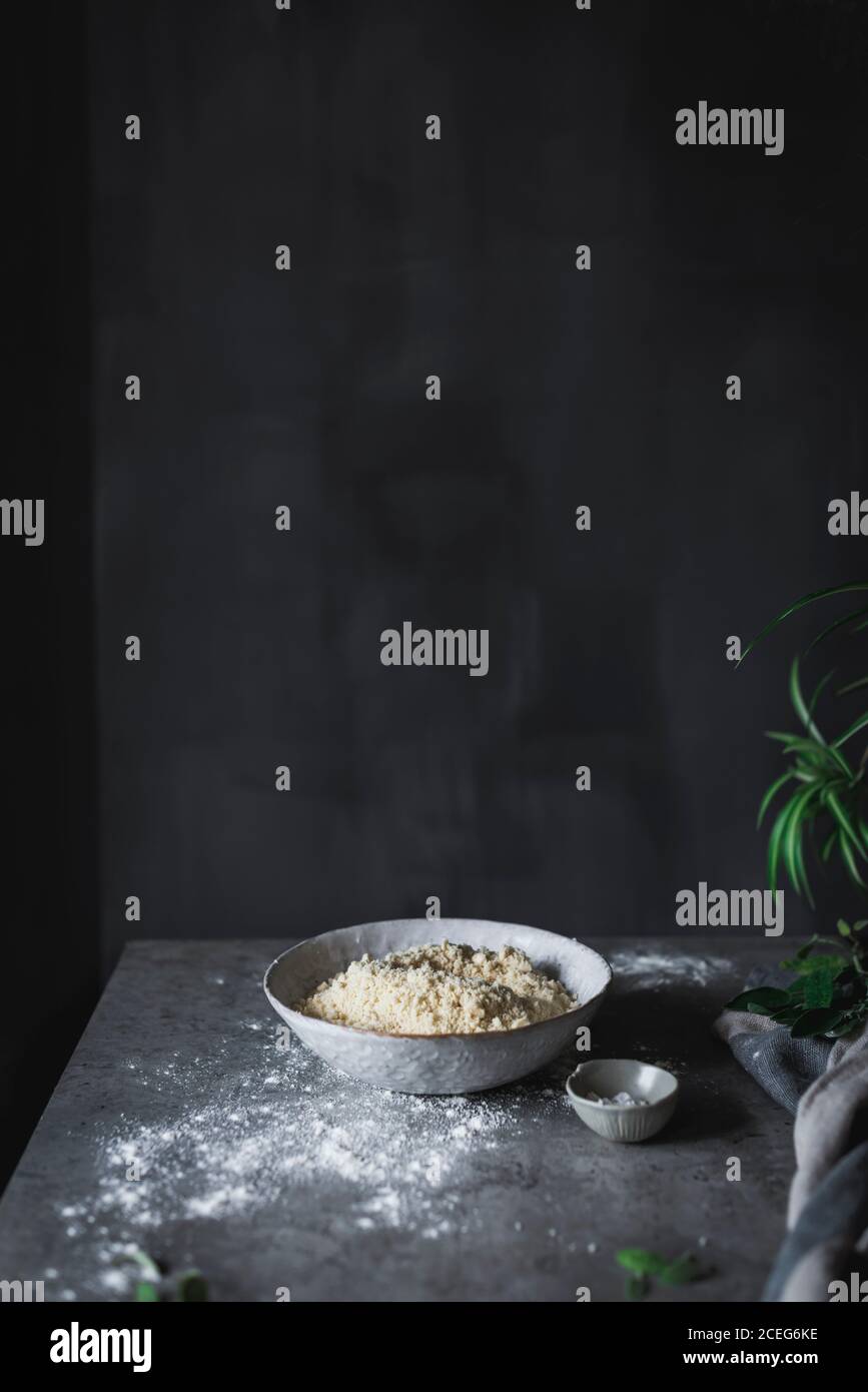 Arranged ingredients of dough making process Stock Photo - Alamy