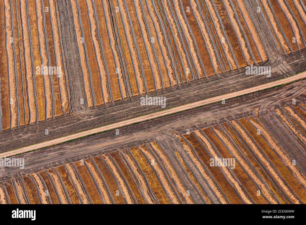 Wonderful aerial view of unusual striped fields in countryside Stock ...